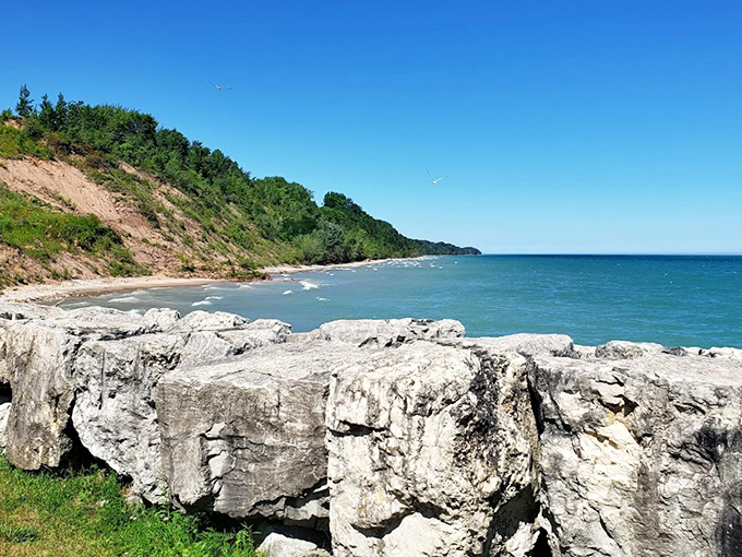 Upper Lake Park's dramatic bluffs offer the kind of Lake Michigan panorama that makes smartphones seem woefully inadequate. Those limestone outcroppings have been there since before selfies were invented.