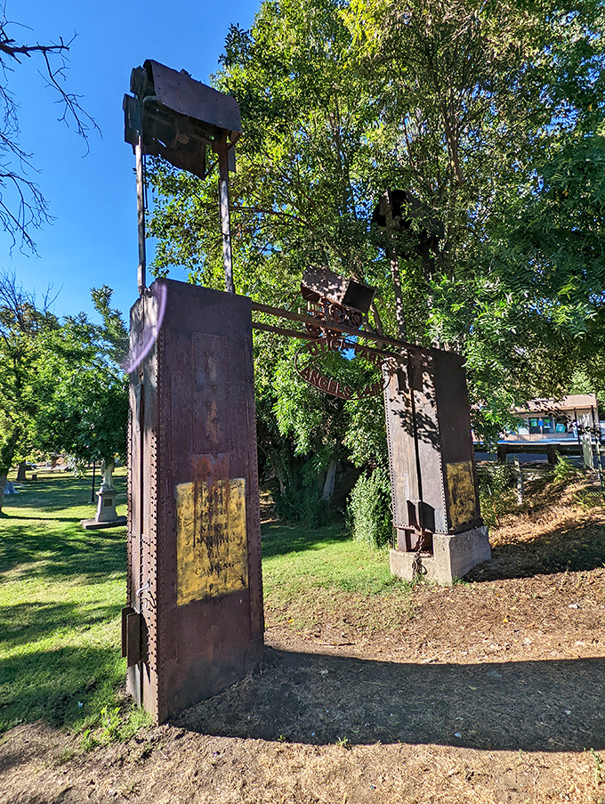 This vintage mining equipment stands as a rusty reminder of the town's gold rush roots. History you can touch.