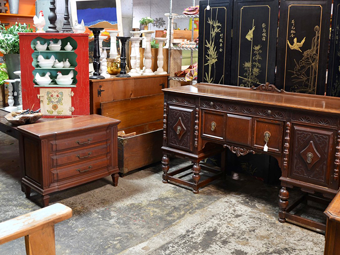 Dark wood meets intricate craftsmanship in this furniture grouping &ndash; pieces that survived decades before "fast furniture" was even a concept.