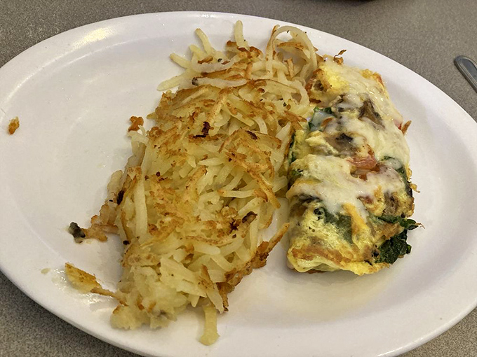 This veggie omelet and hash browns combo proves that even in meat country, Jack's knows how to treat vegetables with respect.