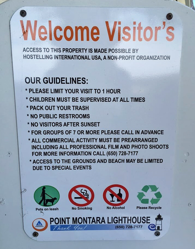 The fine print of paradise: visitors welcome, but mind the rules. Even in laid-back California, lighthouse life comes with some structure.