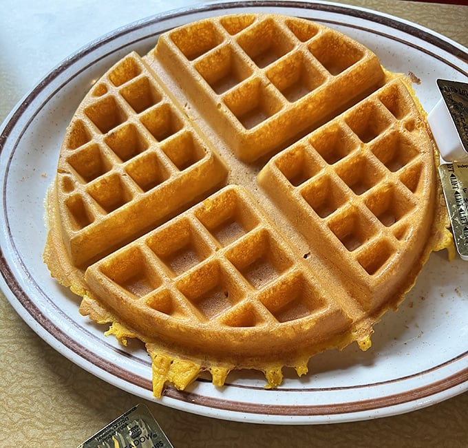 Golden, crisp, and perfectly pocketed&mdash;this waffle stands ready to embrace rivers of syrup or support a fortress of fried chicken.