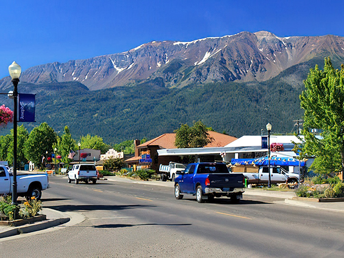 Joseph's main street offers mountain views that make everyday errands feel like scenic drives. Running to the post office never looked so good.