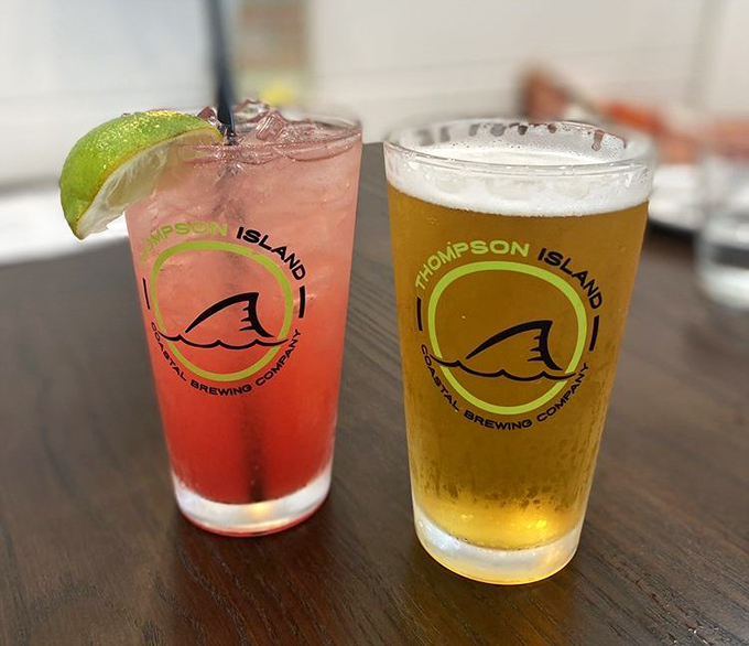 Decisions, decisions: a refreshing watermelon cocktail or a perfectly poured local brew? The correct answer is obviously "start with one, finish with the other."