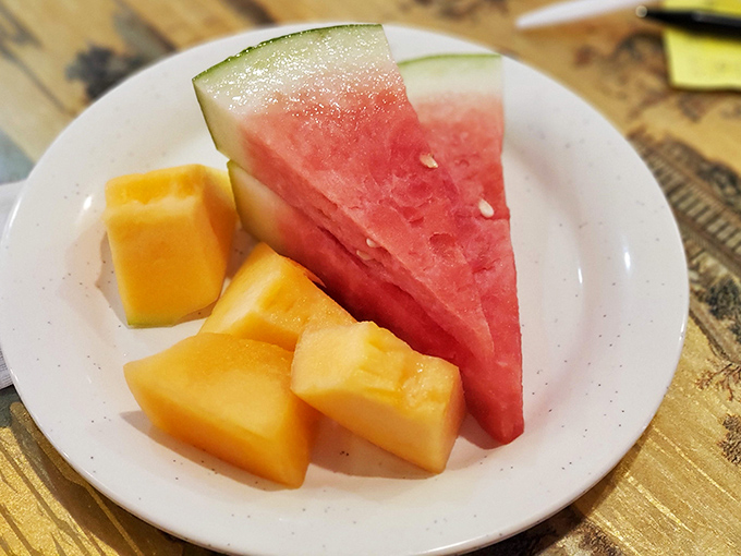 Nature's perfect dessert &ndash; juicy watermelon and cantaloupe cubes offer a refreshing finale to a feast of epic proportions.