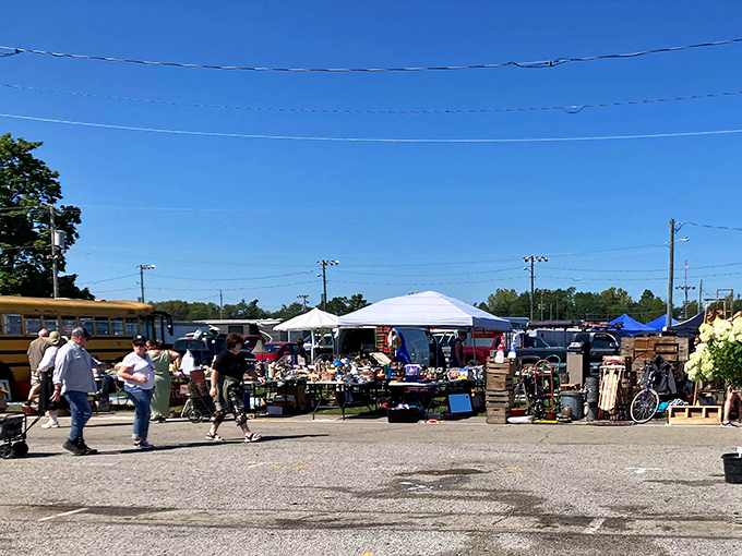 The early bird gets the vintage worm! Morning light illuminates a sea of possibilities as shoppers begin their quest for the perfect find.