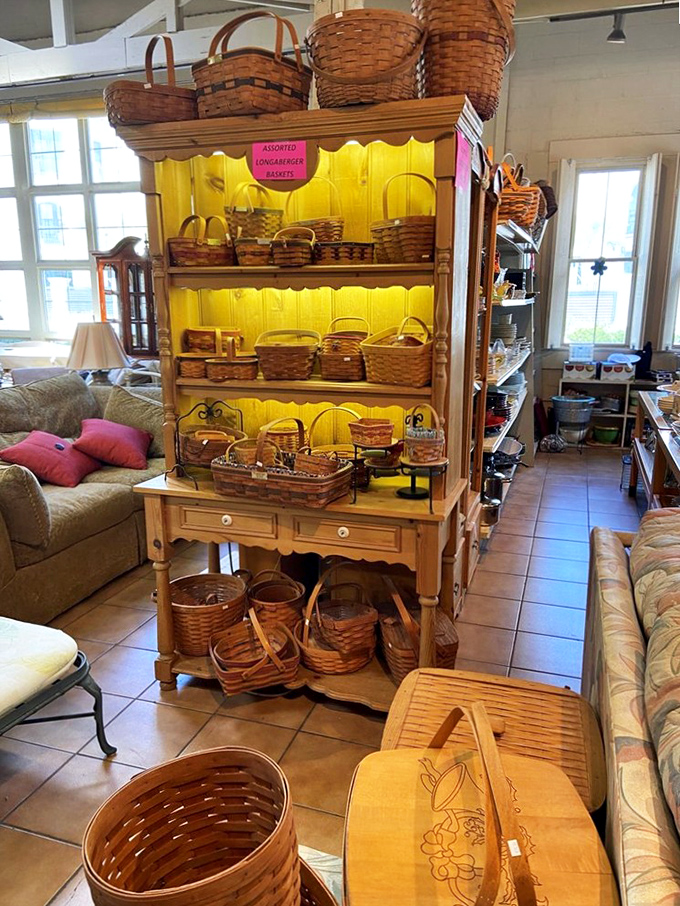 Longaberger basket heaven! These handcrafted containers cost a small fortune new, but here they're priced like they're from the dollar store.
