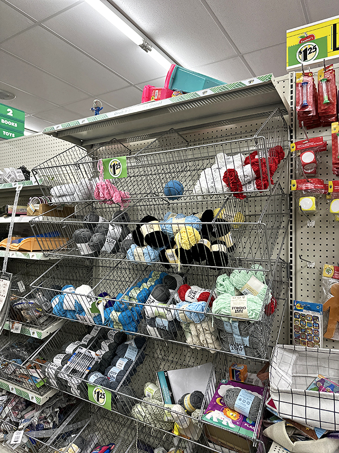 The yarn section beckons crafters with a rainbow of possibilities, where Pinterest dreams can be realized without the nightmare of premium pricing.