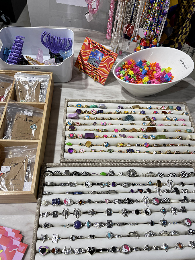 Jewelry displays that make magpies of us all. One person's discarded accessories become another's statement piece in this circular fashion economy.
