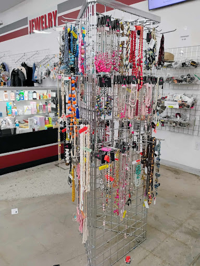 Jewelry displays that sparkle with potential. Someone's abandoned statement piece is your next conversation starter.