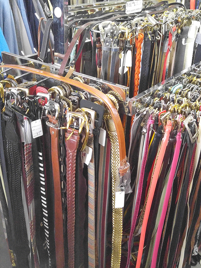 Belt bonanza! This colorful leather lineup proves that sometimes the perfect accessory is hiding in someone else's past fashion choices.