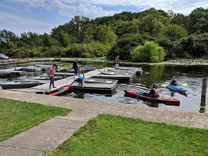 Kayak adventures await! Nothing says "I'm one with nature" like balancing precariously on floating docks while trying not to fall in.