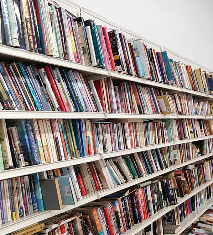 The book section: where forgotten bestsellers and quirky cookbooks find new homes with readers who don't mind a slightly cracked spine.