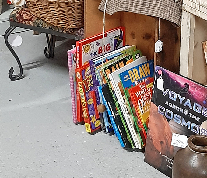 Children's books from yesteryear line up like old friends, their colorful spines hinting at adventures that shaped countless childhoods.