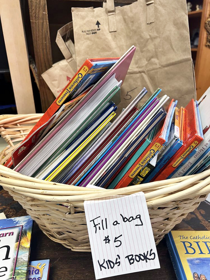 "Fill a bag $5" kids' books—proof that literary adventures and budget-friendly parenting can happily coexist under one roof.