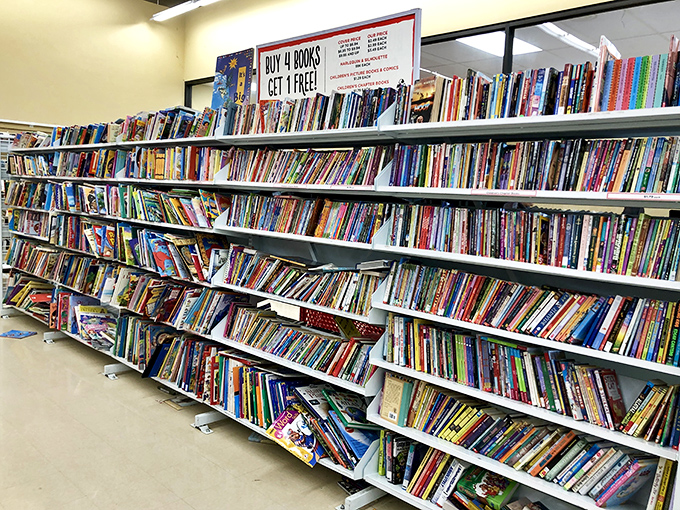 Literary adventures await on shelves where someone's finished stories become your new beginnings.