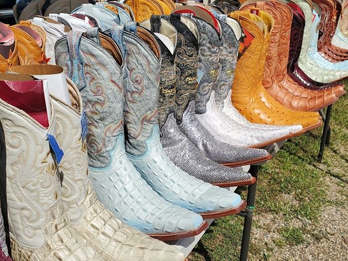 Cowboy boot boulevard! These aren't just footwear&mdash;they're wearable art pieces with stories waiting to be continued by their next owner.