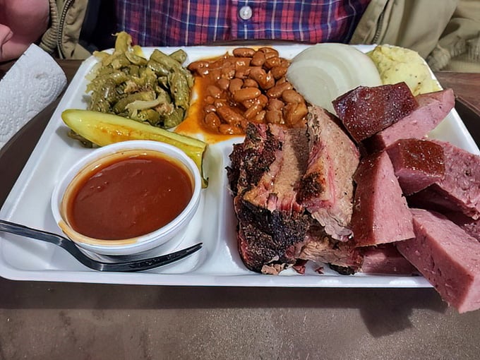 A barbecue plate that doesn't just feed the body but nourishes the soul. Those beans have stories to tell.