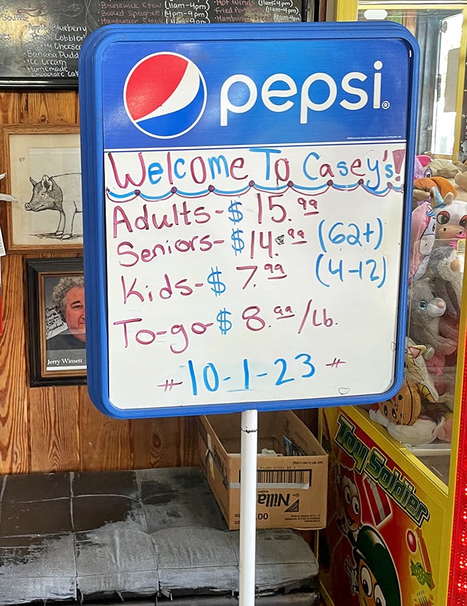 The price board tells you everything you need to know&mdash;this place values feeding you well without emptying your wallet. Southern hospitality in numeric form.