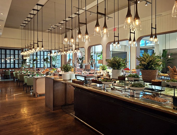 The breakfast buffet spreads out like a morning symphony, each dish playing its perfect note.