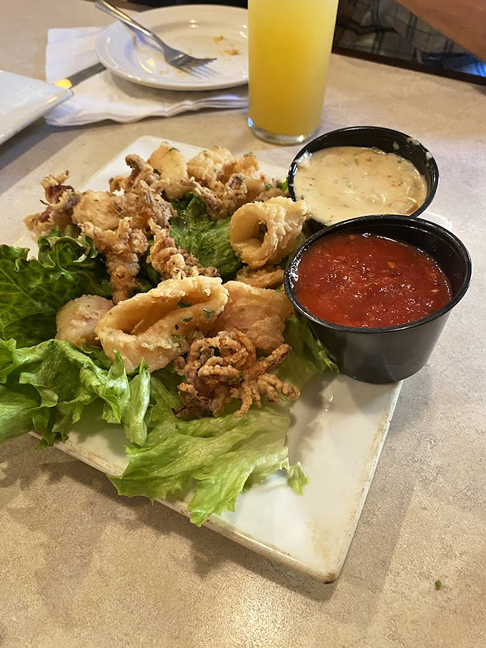 Calamari that's actually tender, not rubber bands in disguise. The dipping sauces are having their own flavor festival.