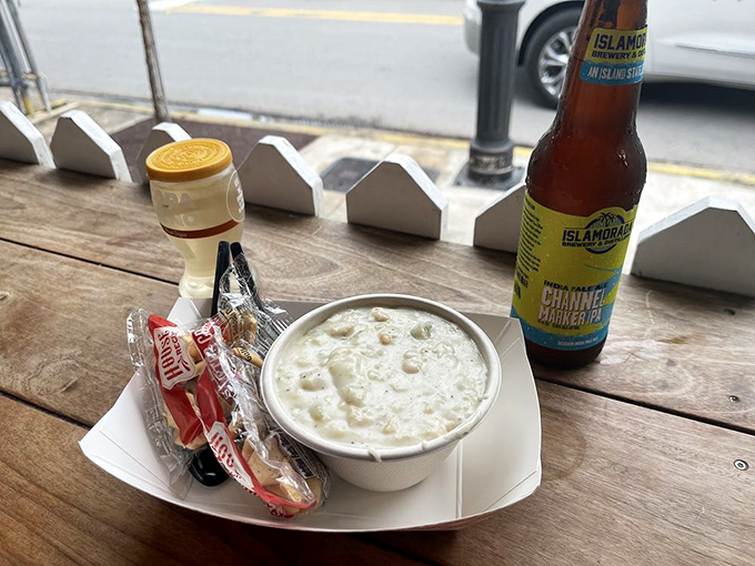 New England clam chowder so thick, your spoon could practically stand at attention like a marine.