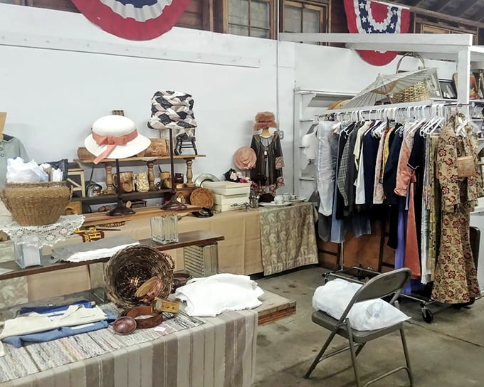 Fashion through the decades hangs neatly displayed, where vintage dresses and accessories wait patiently for someone to give them a second life on the town.