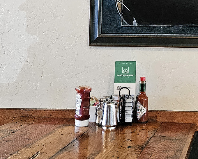 The essentials of any proper breakfast table &ndash; hot sauce, syrup, and coffee. Simple tools for serious eating business.