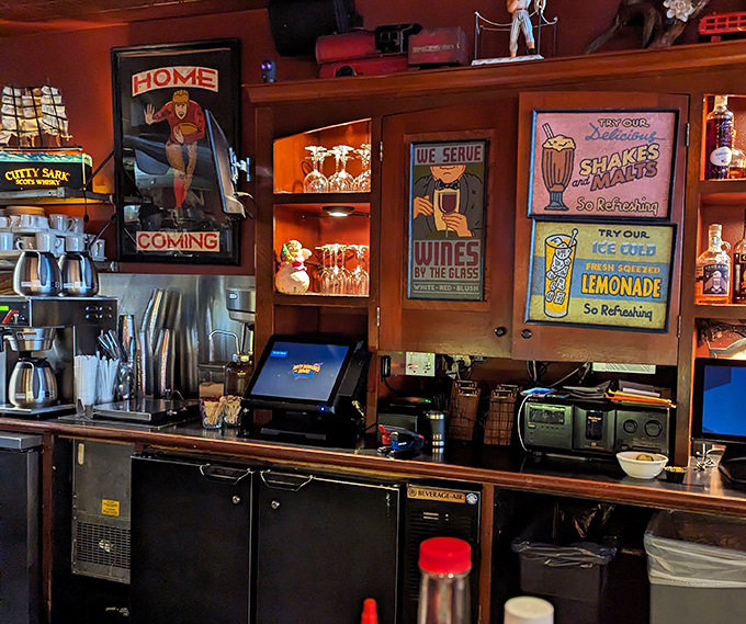 Vintage signs promising "Delicious Shakes" and "Ice Cold Lemonade" remind us of a time when advertising was an art form, not an algorithm. 