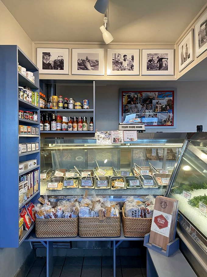 The fish market counter showcases today's ocean bounty. Like a jewelry store, but the gems are edible and significantly more delicious.