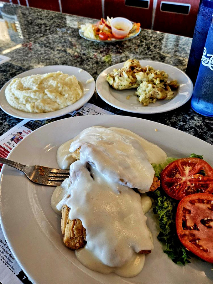 Country fried goodness smothered in gravy with sides that know their supporting role&mdash;this is comfort food that gives you an actual hug.