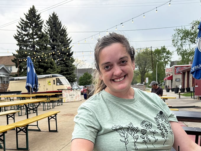 Pure joy captured in a moment &ndash; this is what happiness looks like when potato pancakes are involved.