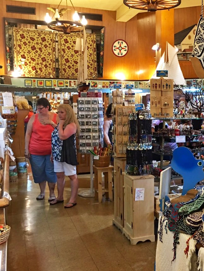 Browsing the aisles is a social affair, where strangers become temporary friends united by the pursuit of Amish crafts.