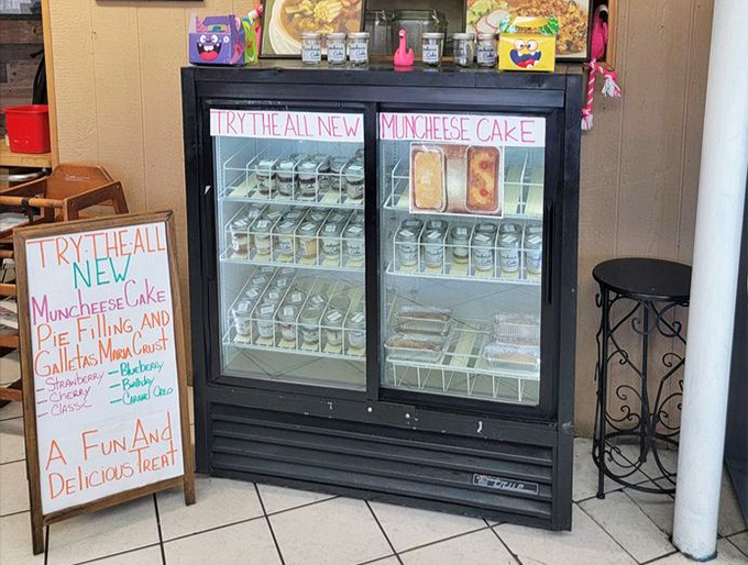 The dessert case beckons with "Muncheese Cake"&mdash;proof that sometimes the best culinary innovations come with hand-written signs.