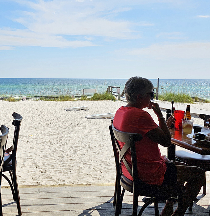 Dining with your toes practically in the sand. Some people pay thousands for therapy; others just need lunch with this view.