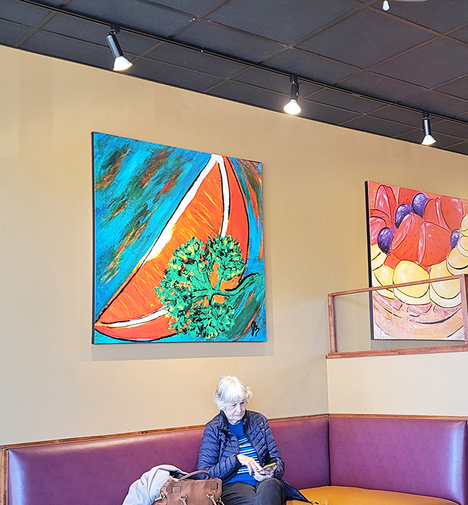 Vibrant food art that makes waiting for your table almost enjoyable. These paintings understand that breakfast is the most optimistic meal.