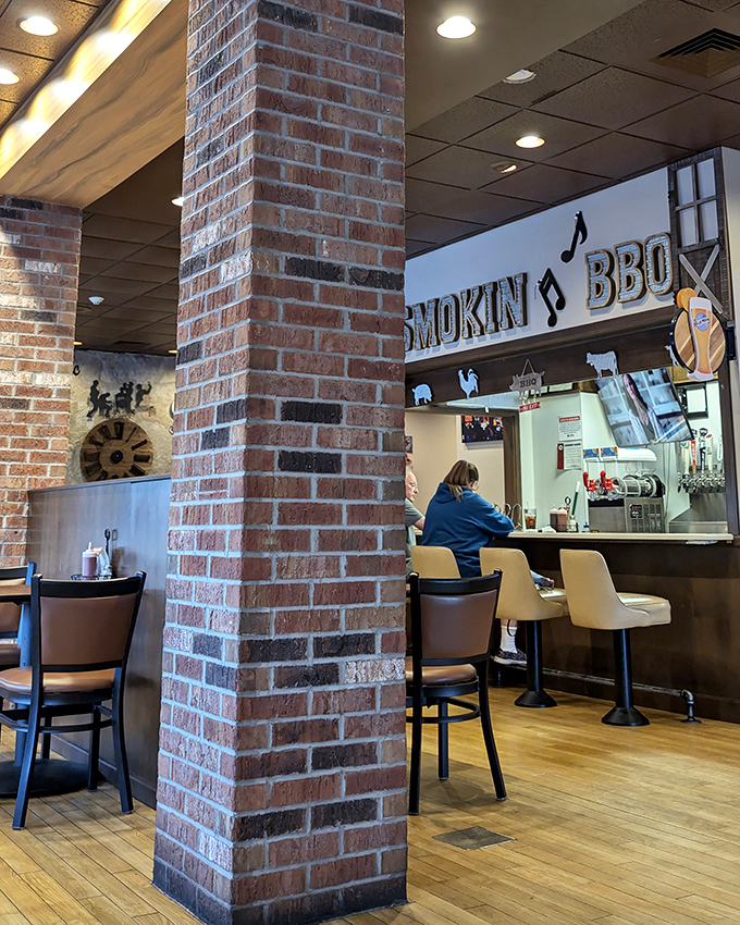 Exposed brick and comfortable seating create the perfect backdrop for the real star &ndash; barbecue worth driving across state lines to experience.