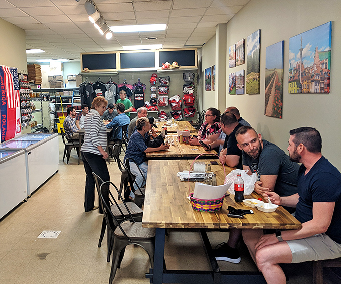 The communal tables aren't just for eating&mdash;they're where strangers become friends over shared plates and the universal language of "mmmmm."