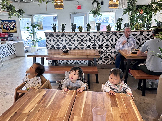 Family-friendly without sacrificing style&mdash;wooden tables built for sharing plates and creating memories. Those high chairs have witnessed countless first bites.