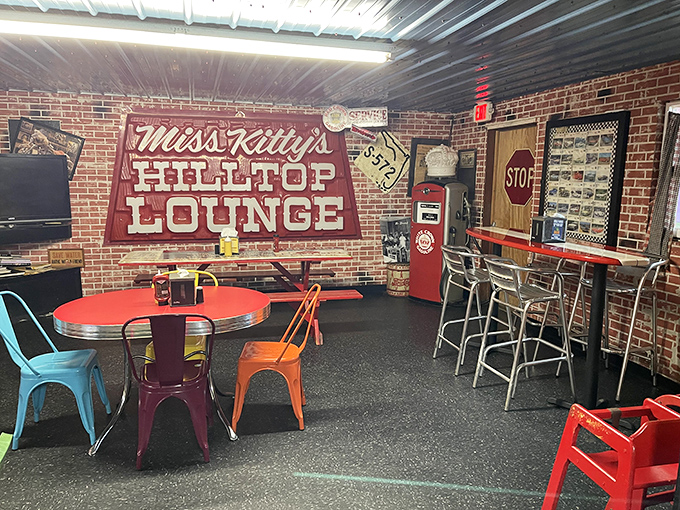 This isn't just another dining area&mdash;it's "Miss Kitty's Hilltop Lounge," where colorful chairs invite you to sit and stay awhile. Retro never tasted so good. 