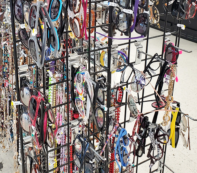 The eyewear display offers instant personality upgrades. Channel your inner Elton John or go subtle librarian chic&mdash;all for pocket change.