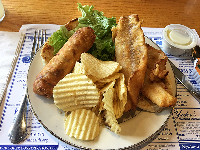 Fish so perfectly fried it practically sparkles, with chips that crunch loud enough to turn heads. The lettuce is just there to make you feel virtuous.