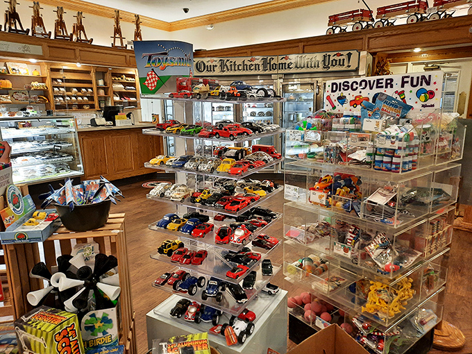 The gift shop tempts visitors with toys and treats, extending the Dutch Village experience beyond the dining room.