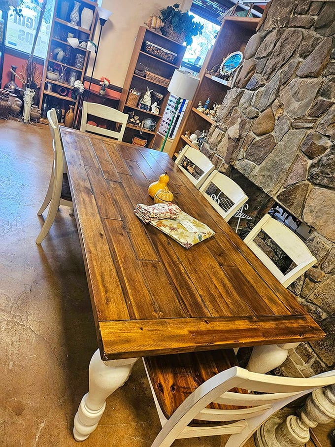 Farmhouse chic meets practical dining in this substantial wooden table. Someone's dinner conversations are about to get a whole lot more stylish.