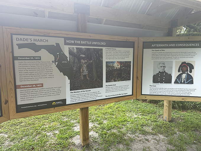 History lessons without the classroom: These informative panels tell the complex story of Dade's March and the battle that changed Florida forever.