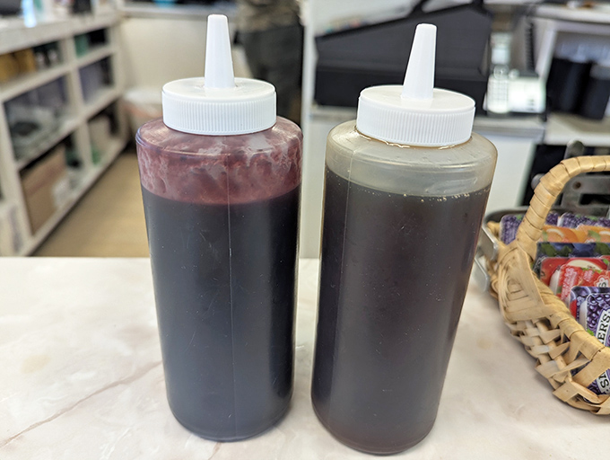 House syrups standing at attention like soldiers ready for pancake duty. One squeeze and your breakfast goes from great to transcendent.