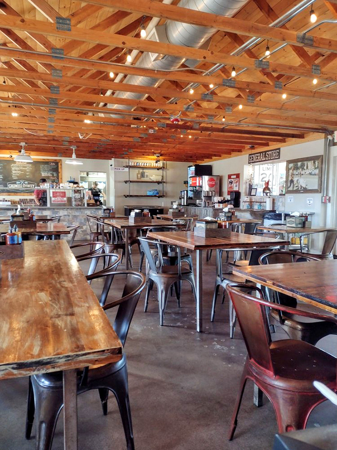 Metal chairs and wooden tables create no-nonsense dining quarters where the food rightfully takes center stage. Barbecue this good needs no distractions.