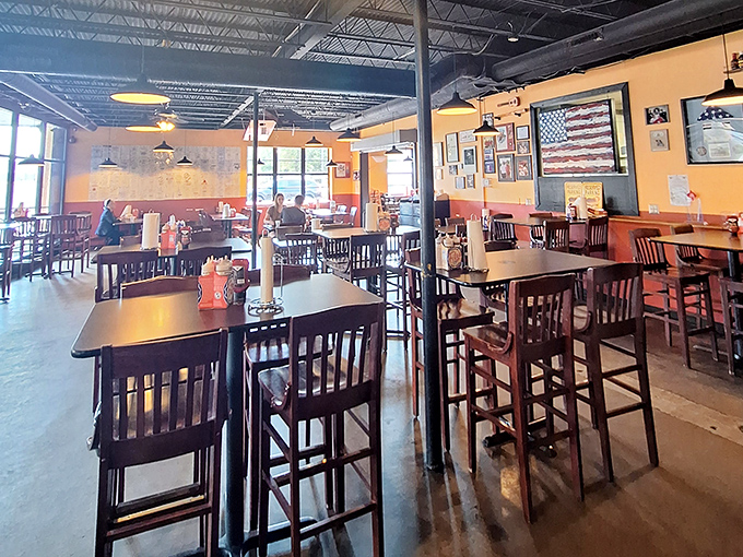 The dining room before the storm&mdash;clean tables waiting patiently for the barbecue chaos to come. A moment of calm before the delicious madness.