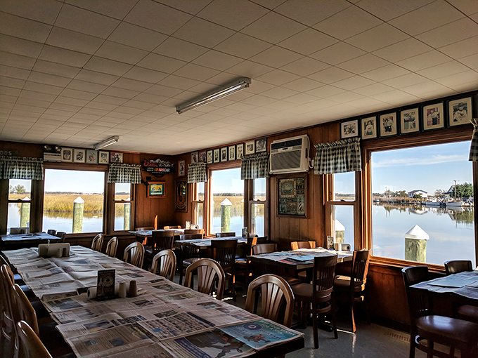 Windows overlooking the water remind you that the freshest catches come from just outside these very walls.