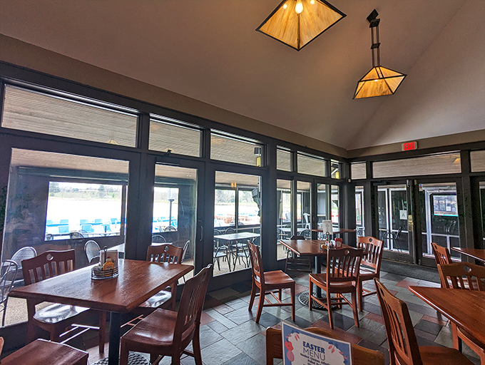 Windows that bring the outside in, ensuring that even on chilly days, you're still dining with nature as your most picturesque dinner guest.